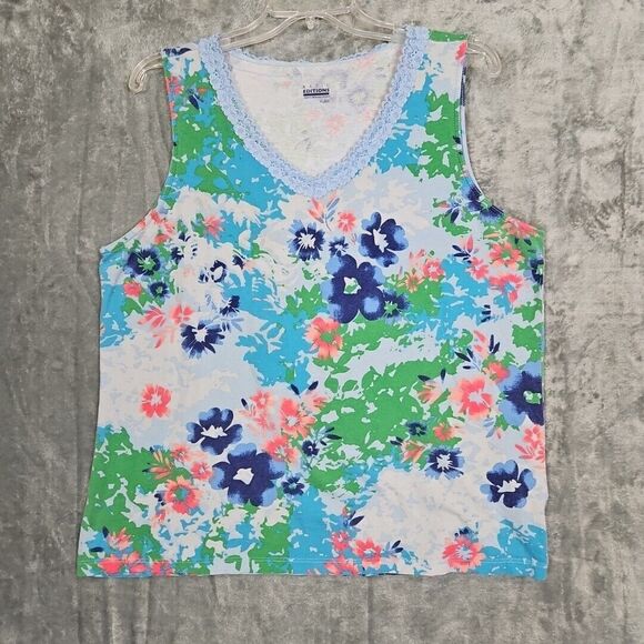 Basic Editions | Tops | Basic Editions Womens Xl Blue Floral Tank ...